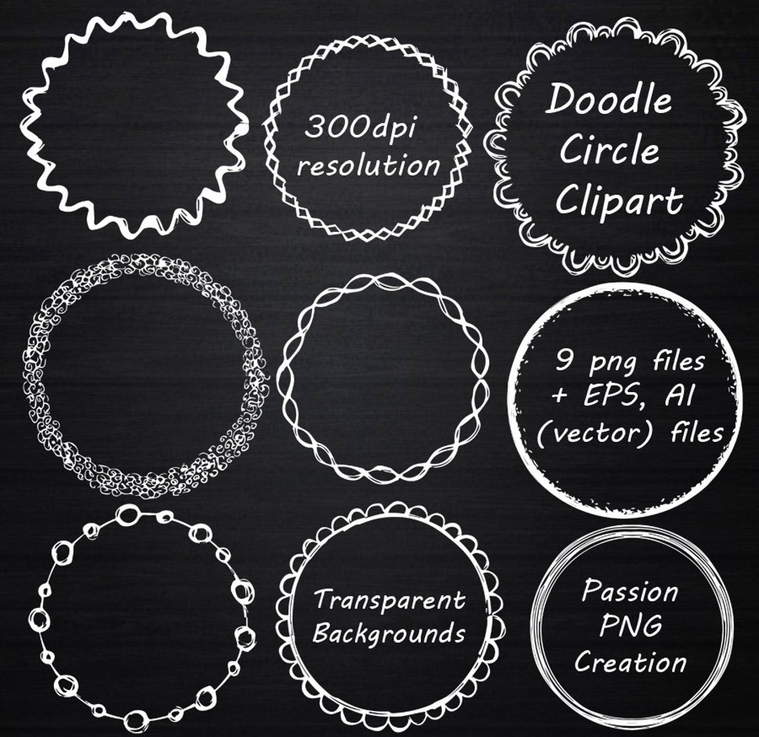 White Doodle Circle Clipart Hand Drawn Frames Clip Art PNG - Etsy Australia