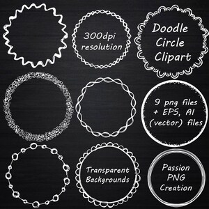 White Doodle Circle Clipart Hand Drawn Frames Clip Art PNG - Etsy Australia