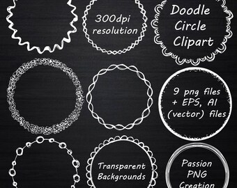 Doodle Circle Clipart Hand Drawn Circle Frames Clip Art PNG | Etsy