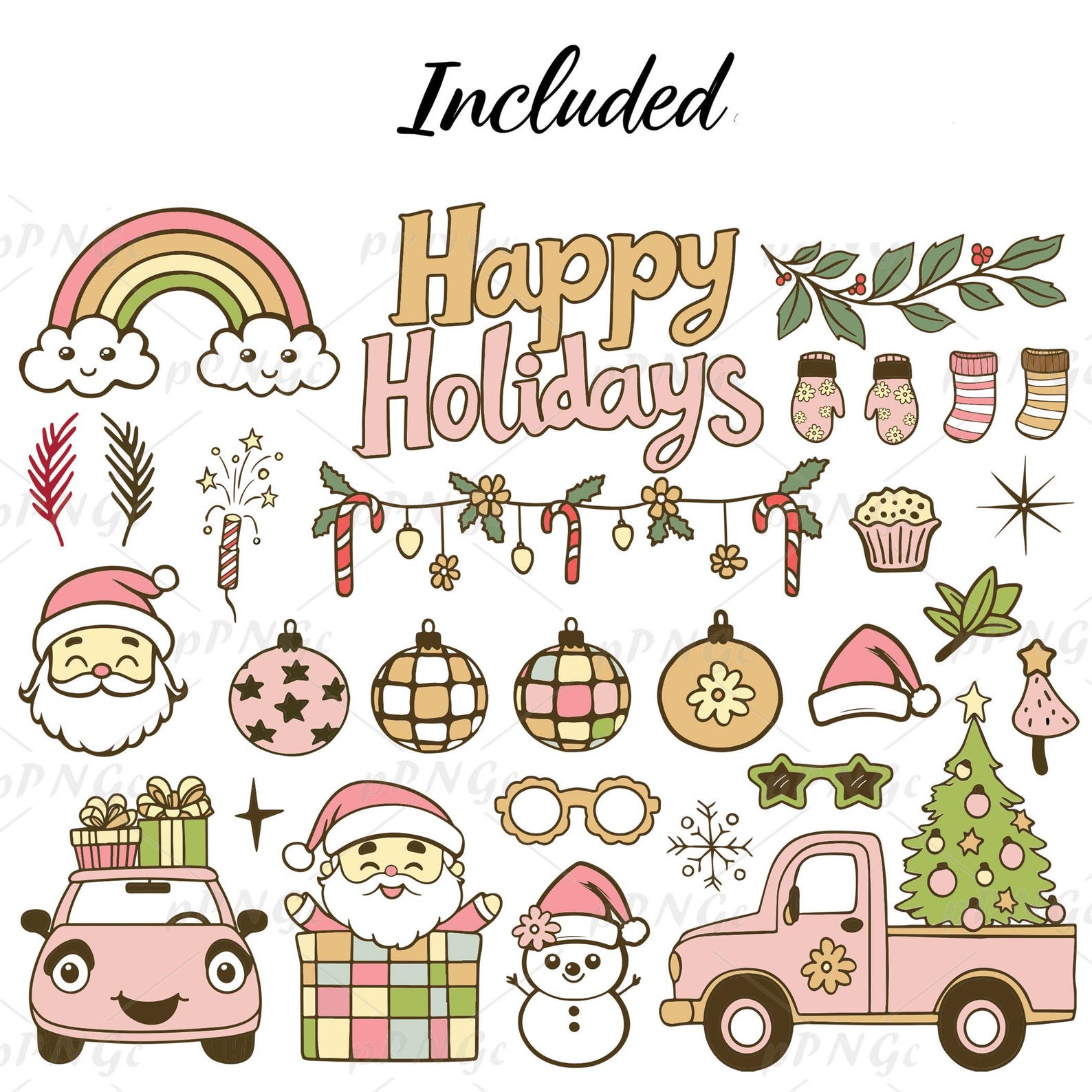 Groovy Retro Christmas Clipart Bundle: Hippie Santa PNG (instant ...