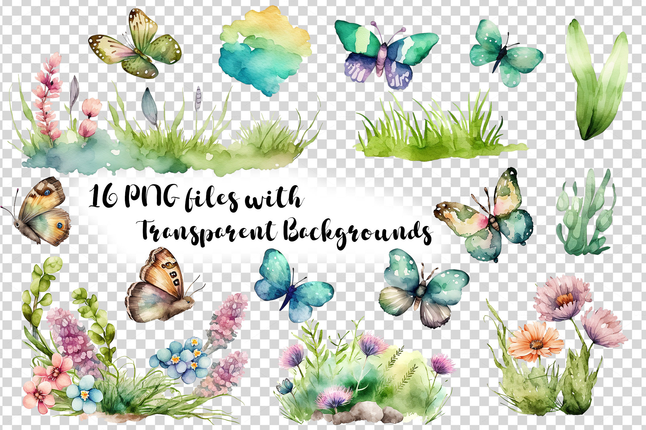 Watercolor Butterfly Garden Clipart Spring Clipart Floral - Etsy