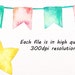 Watercolor Bunting Banners Clipart, Banners Clip Art, Merry Christmas ...