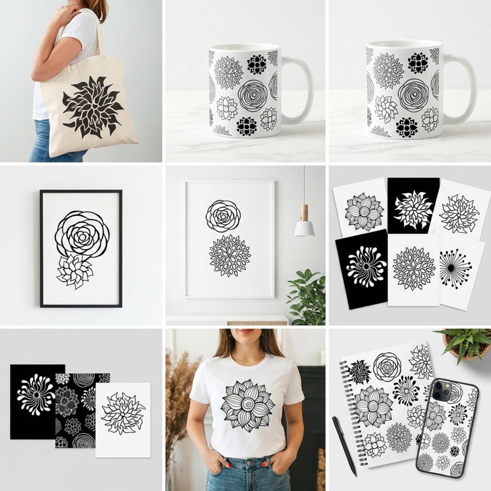 Hand Drawn Flower Clipart Set: 44 PNG, EPS, & AI Floral Silhouettes ...