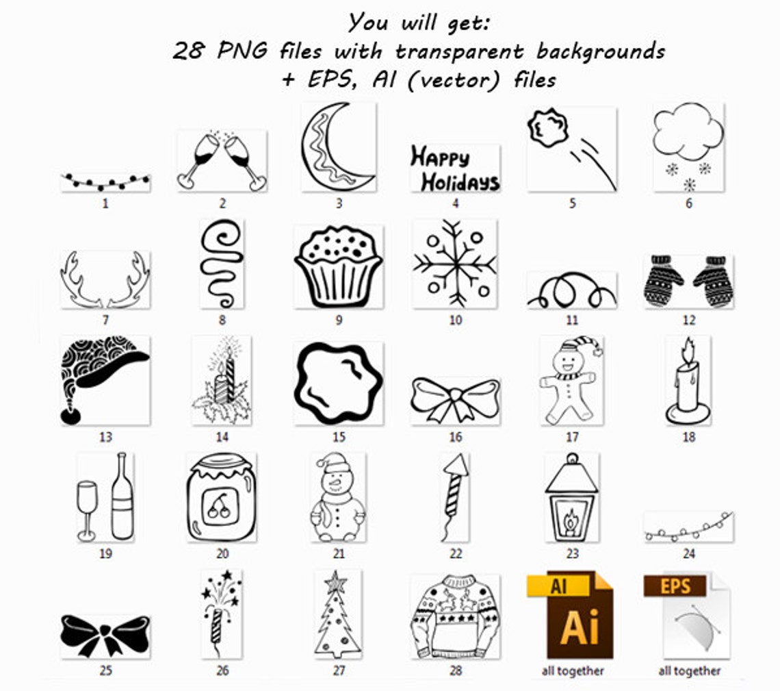 Christmas Doodles Clipart Christmas Doodles Doodle Clip Art | Etsy