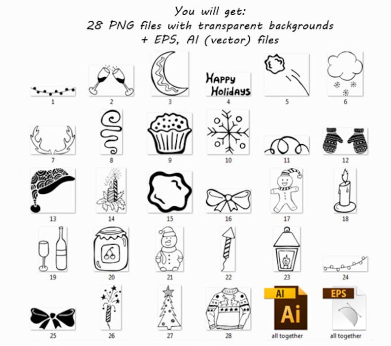 Christmas Doodles Clipart Christmas Doodles Doodle Clip Art | Etsy