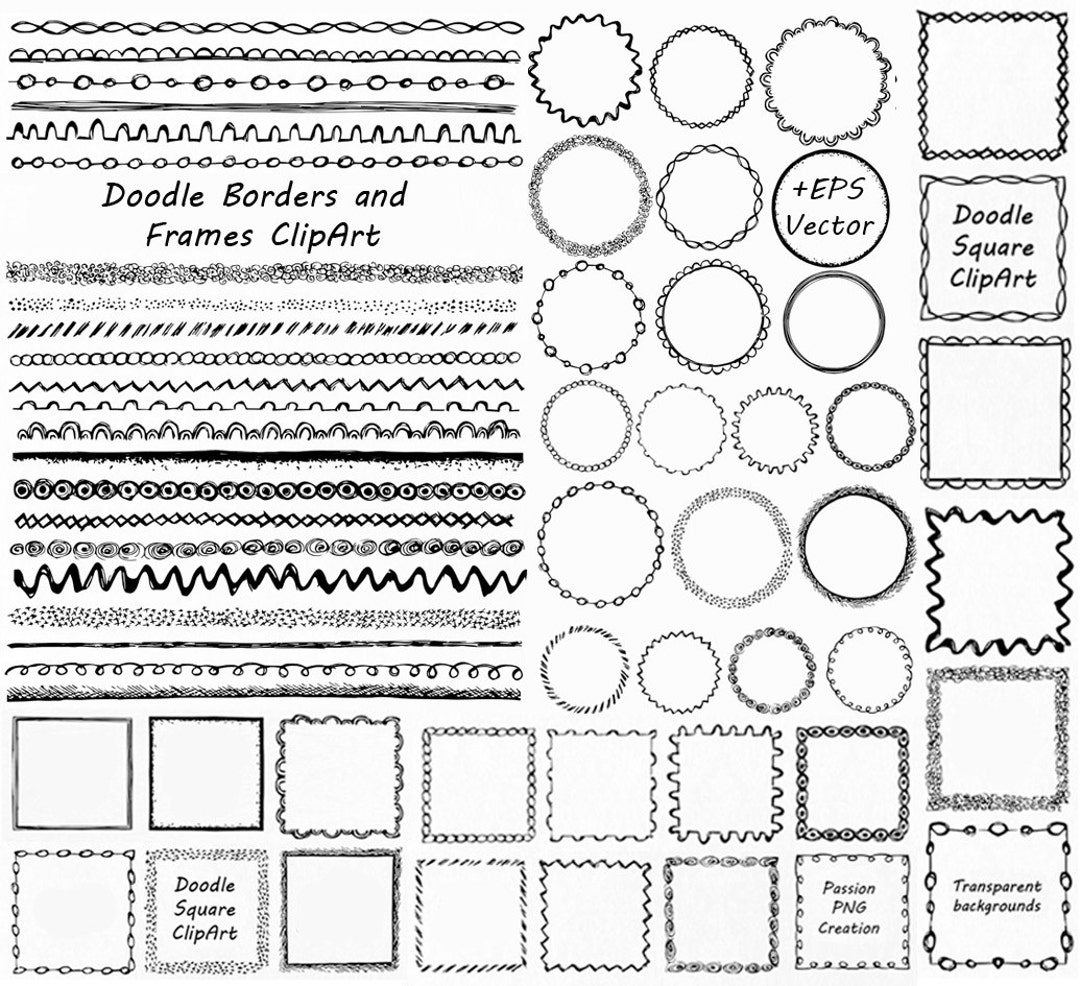 BIG SET ! Doodle Borders and Frames Clipart, Doodle Clip Art, Hand ...