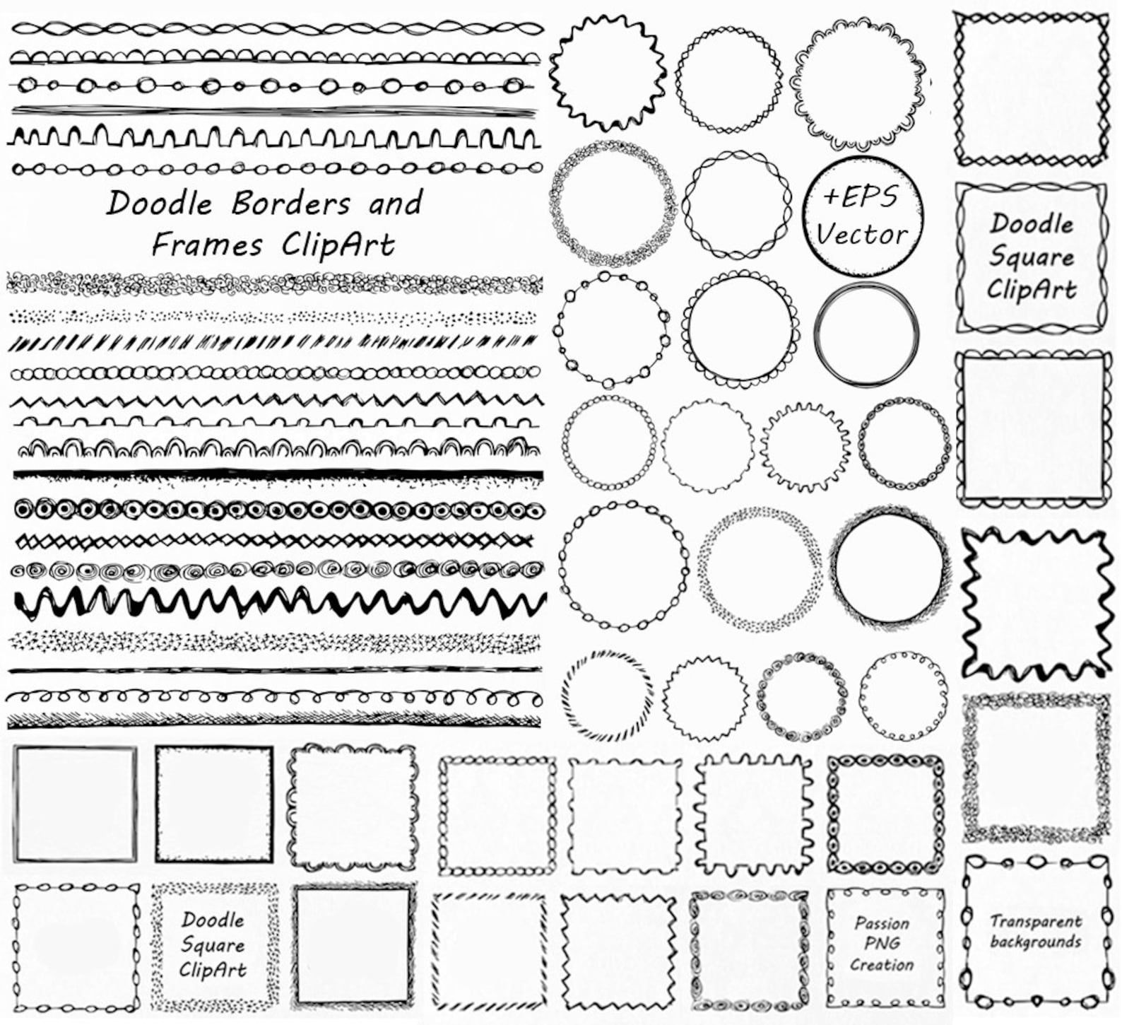 BIG SET Doodle Borders and Frames Clipart, Doodle Clip Art, Hand Drawn ...