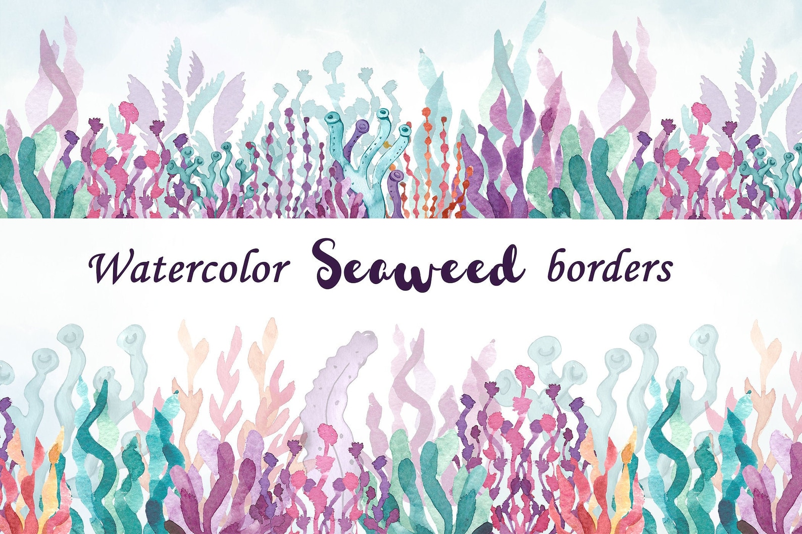 Seamless Seaweed Borders Clipart, PNG, Photo Overlay, Card Making ...