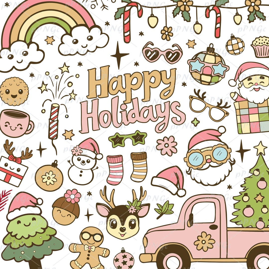 Groovy Retro Christmas Clipart Bundle: Hippie Santa PNG (instant ...