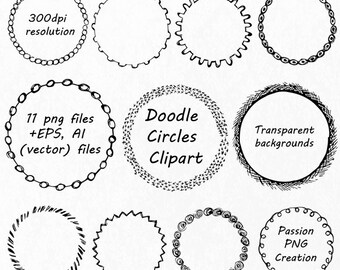 Doodle Circle Clipart Hand Drawn Circle Frames Clip Art PNG | Etsy