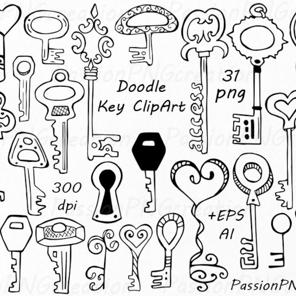 Key Doodle Clipart - Etsy