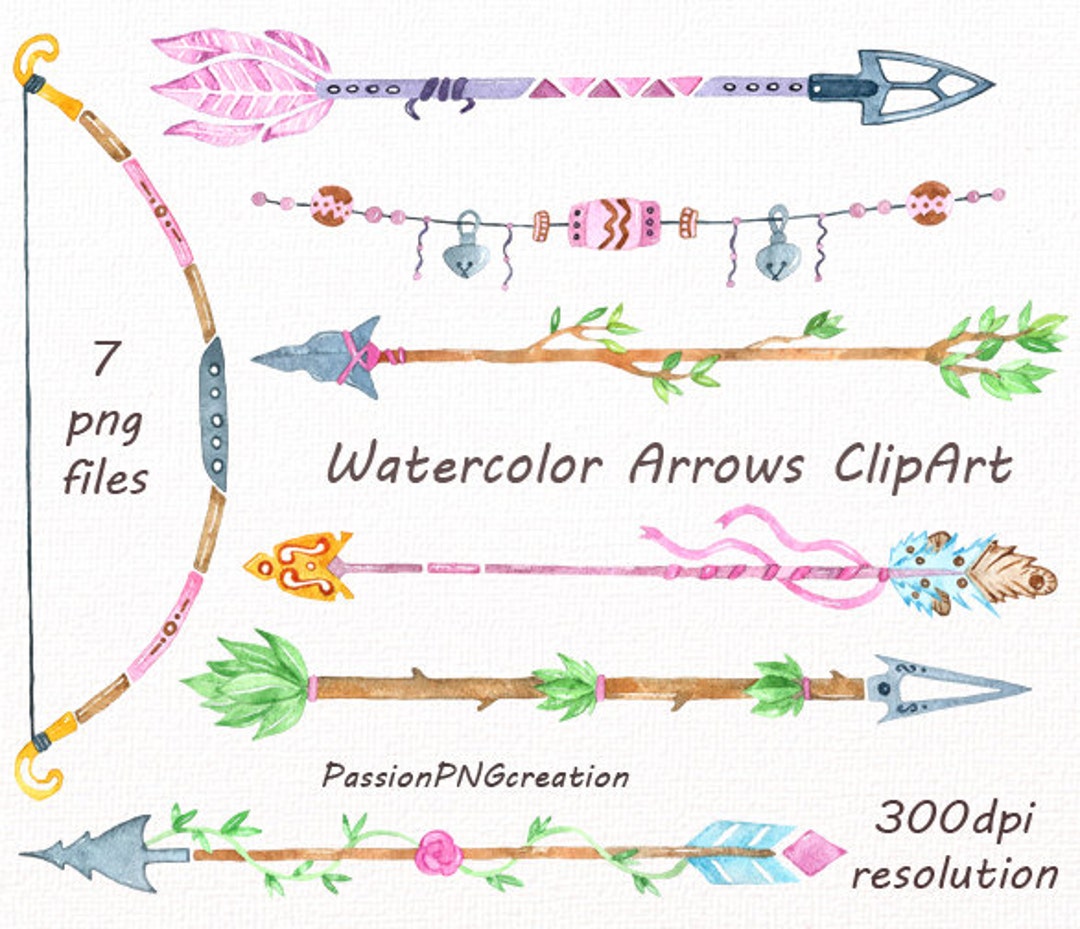 Watercolor Arrows Clip Art, Tribal Arrows, Handpainted Clipart, PNG ...