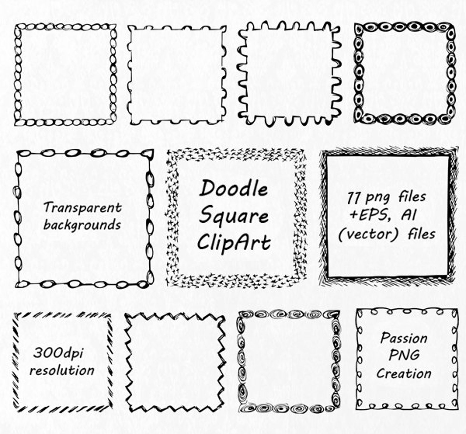 Doodle Square Clipart Hand Drawn Square Frames Clip Art PNG - Etsy