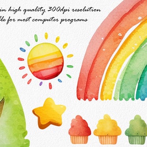 Watercolor Rainbow Clip Art, Cars Whimsical Rainbow Watercolor Clipart ...