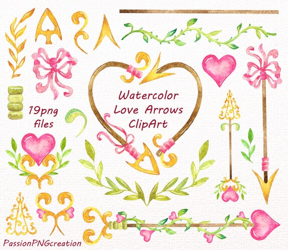 Watercolor Love Arrows Clip Art Handpainted Clipart Tribal - Etsy