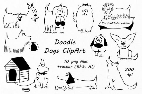 Doodle Dogs Clipart Hand Drawn Dogs Line Art Digital Dogs | Etsy Australia