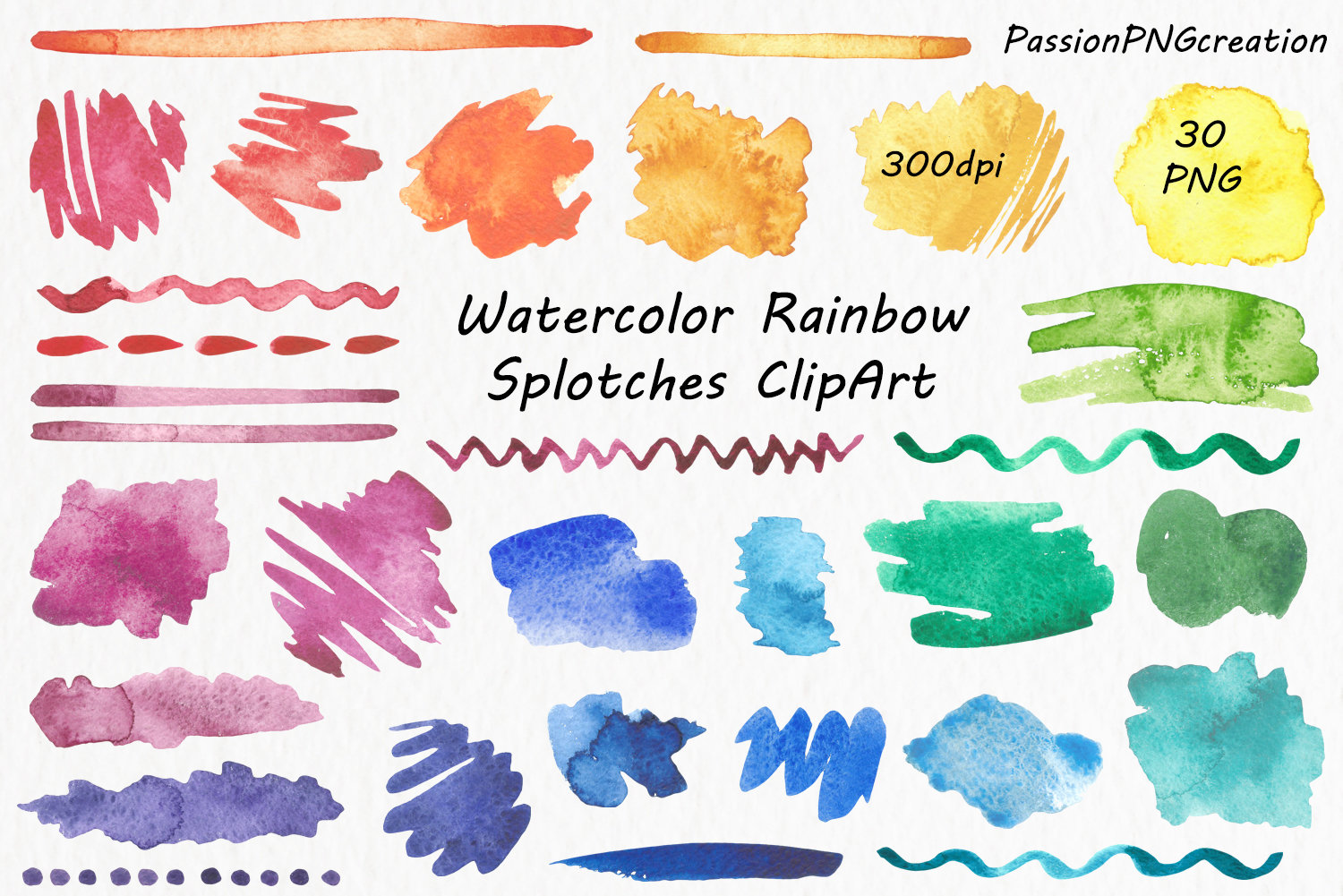 Watercolor Rainbow Splotches Clipart Splashes Clipart - Etsy