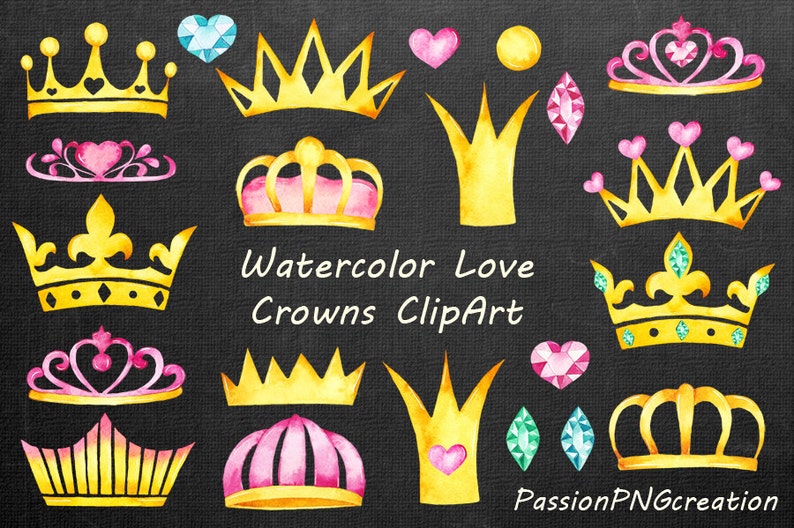 Watercolor Love Crowns Clipart Watercolour Crown Clip Art | Etsy