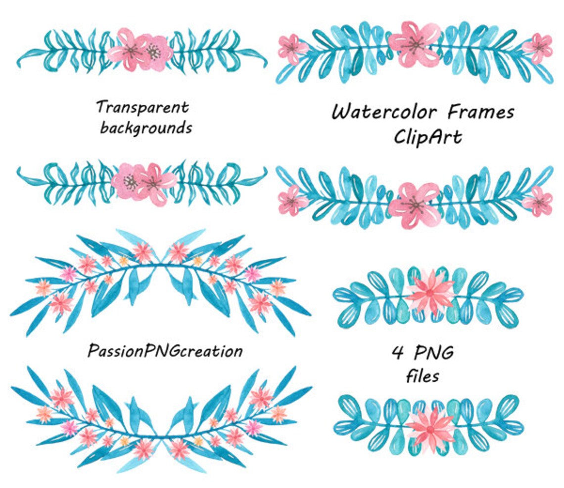 Big Set Watercolor Wreaths and Borders Clipart PNG Laurel | Etsy