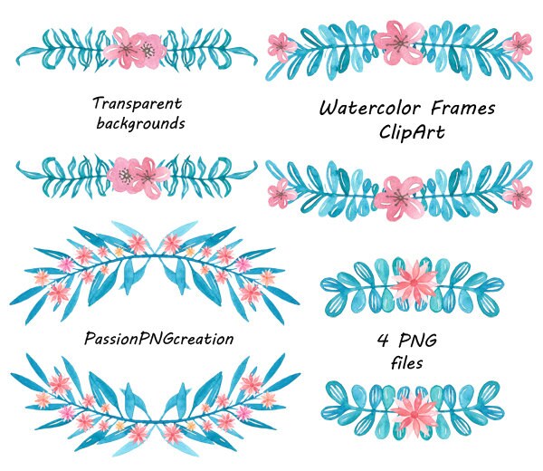 Big Set Watercolor Wreaths and Borders Clipart PNG Laurel | Etsy