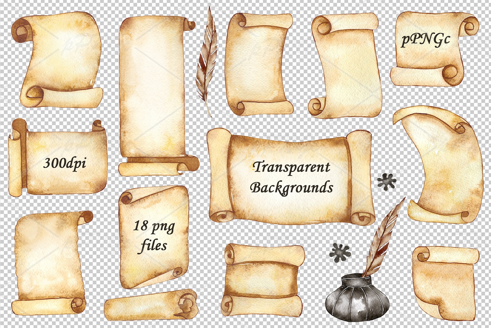 Watercolor Scroll Paper Clipart Parchment Paper Clip Art - Etsy