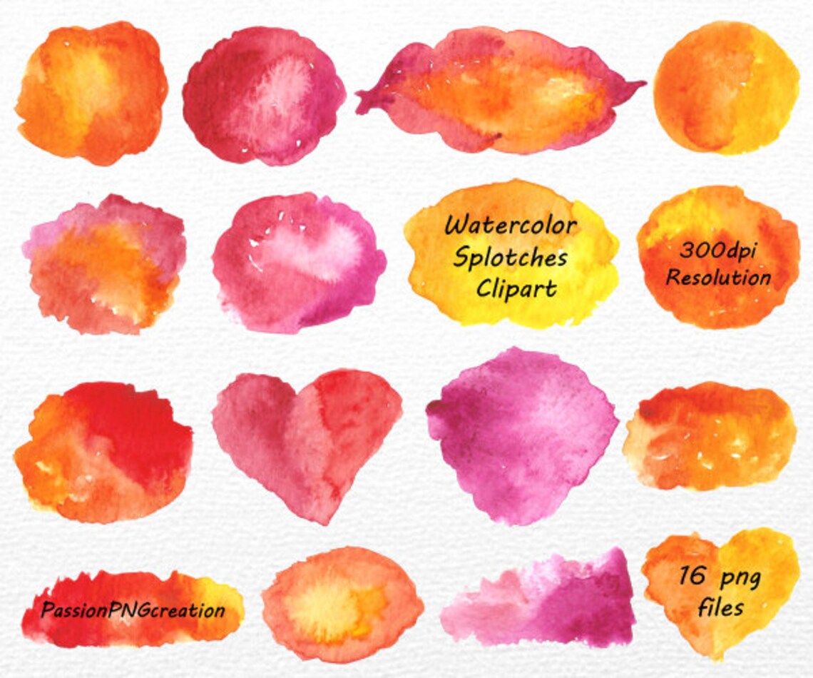 Watercolor Splotches Clipart Splashes Clipart Watercolor - Etsy