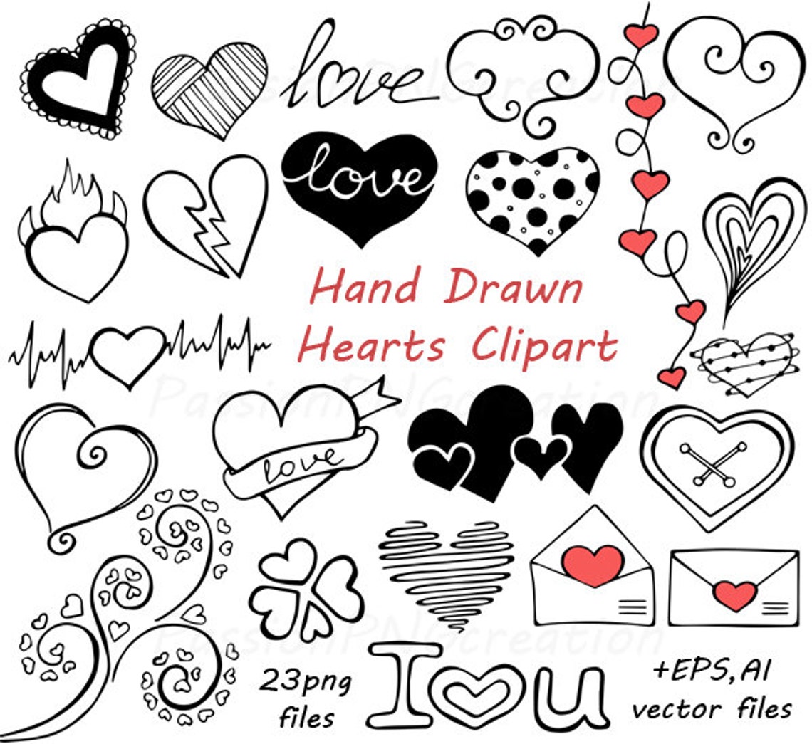 Doodle Hearts Clipart Heart Clip Art Digital Hearts Clip | Etsy