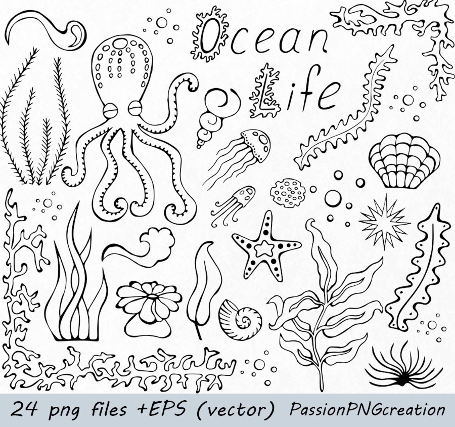 Ocean Life Clip Art PNG EPS AI Vector Doodle Clipart | Etsy