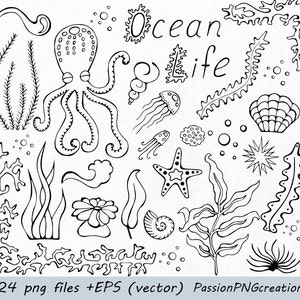 Ocean Life Clip Art, PNG, EPS, AI, Vector, Doodle Clipart, Hand Drawn ...