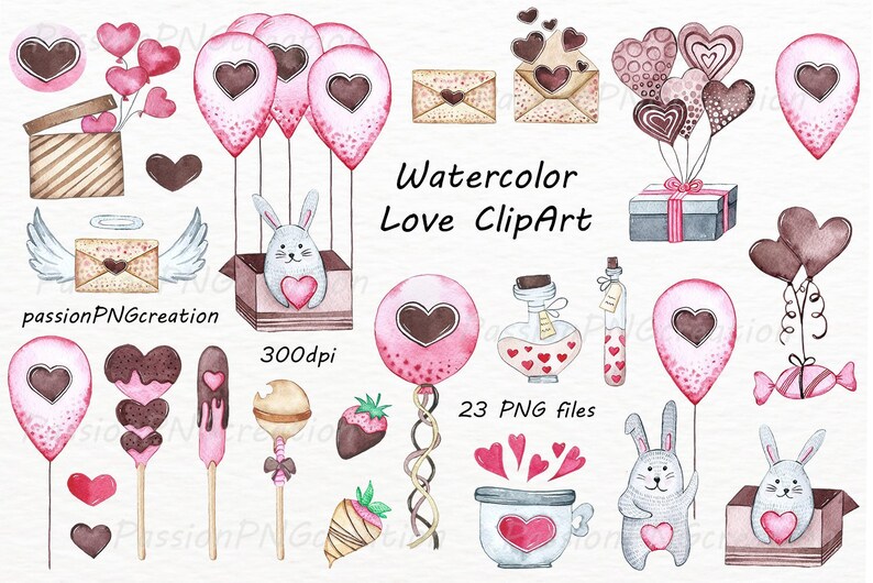 Watercolor Love Clipart Set Valentine's Day Clip Art - Etsy