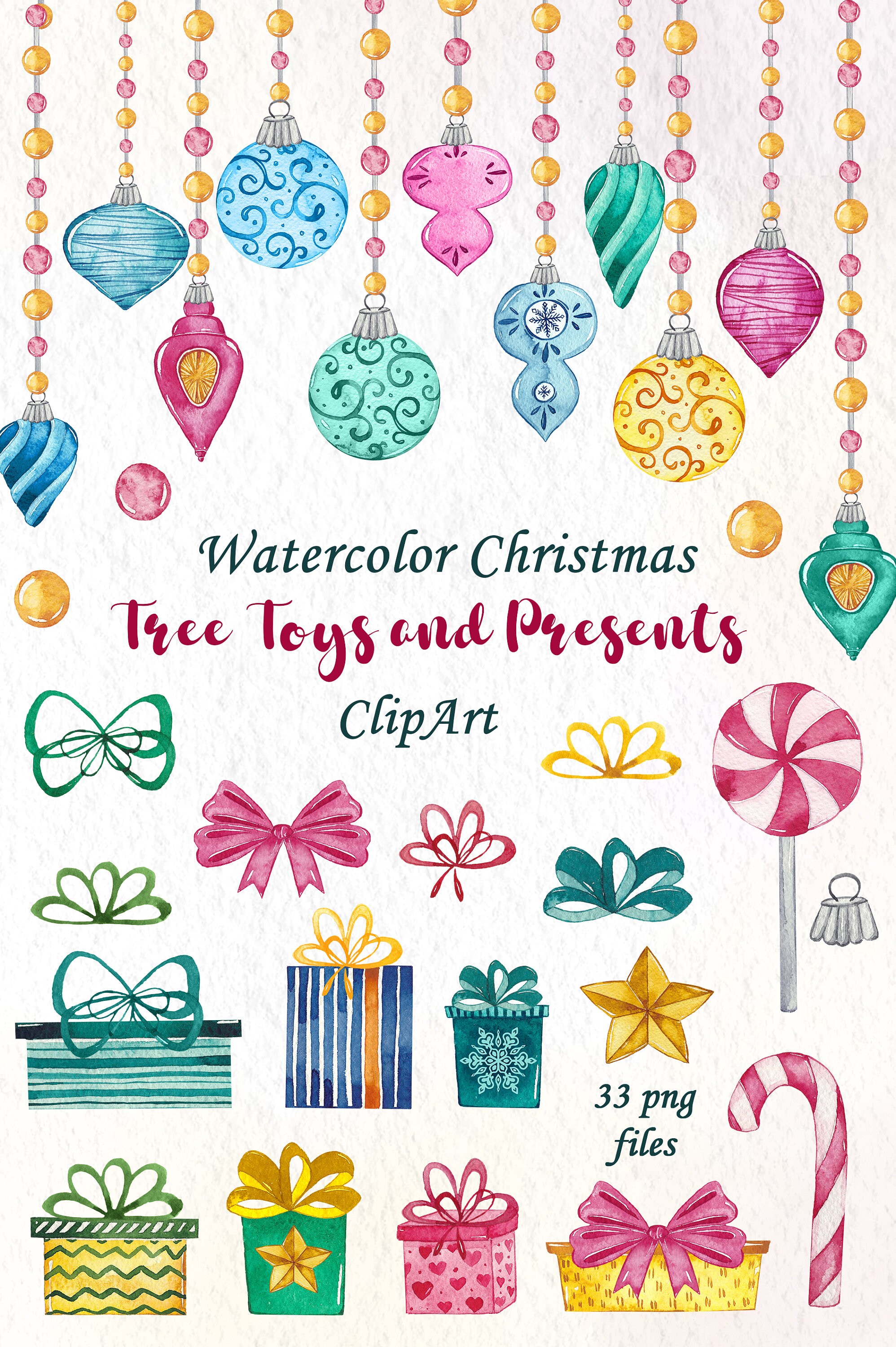 Watercolor Christmas Tree Toys and Presents Watercolor Gifts - Etsy