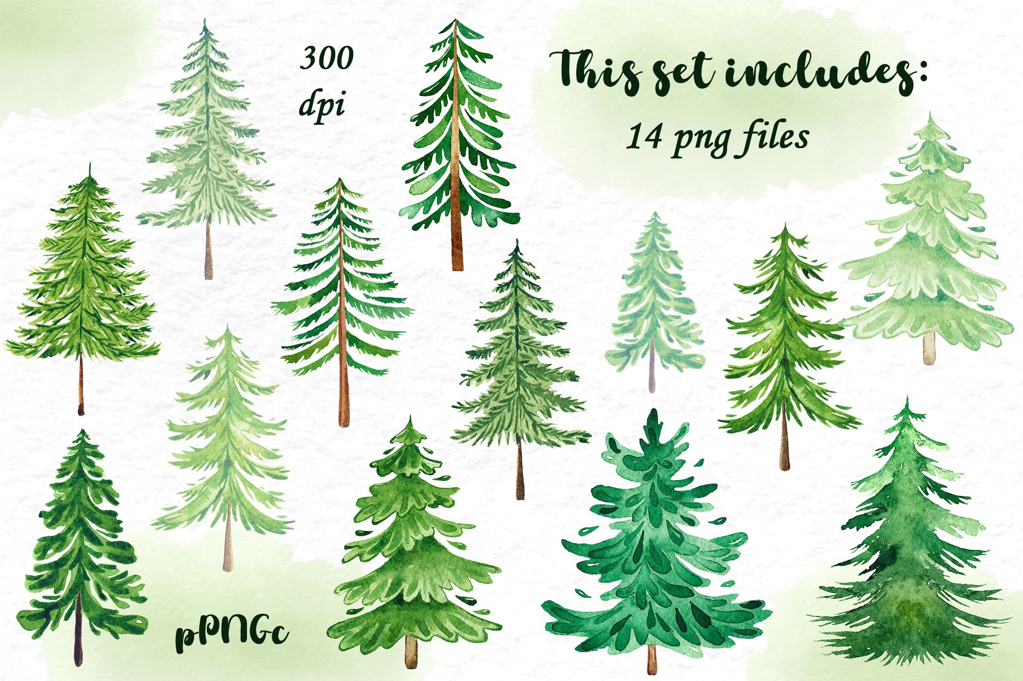 Watercolor Pine Trees Clipart Christmas tree clipart | Etsy