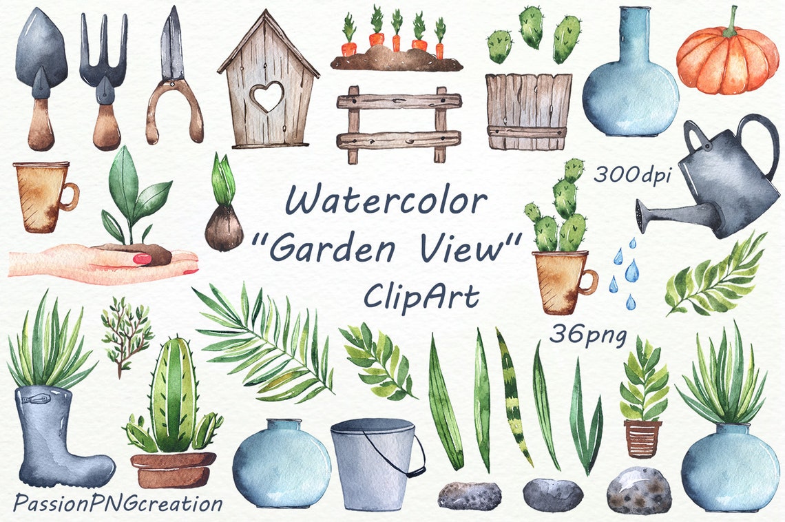 Watercolor Garden Clipart Watercolor Plants Watercolor | Etsy