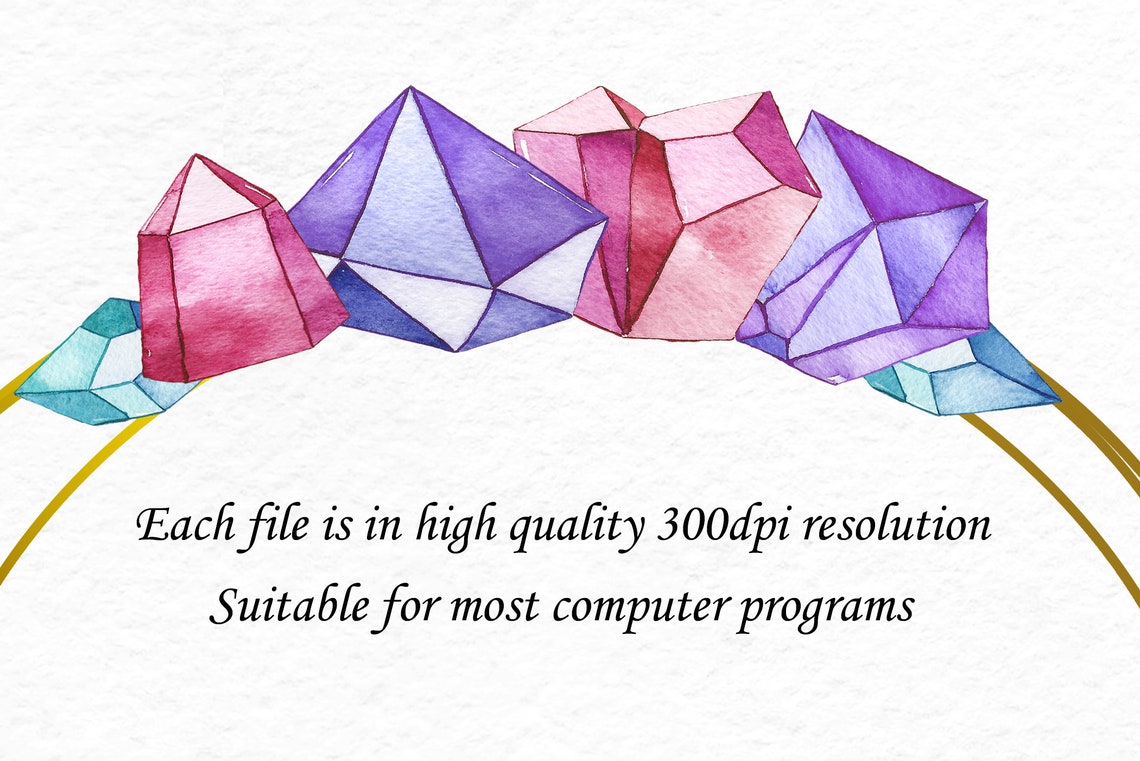 Watercolor Gold Frames With Gems Crystals Clipart PNG Files | Etsy