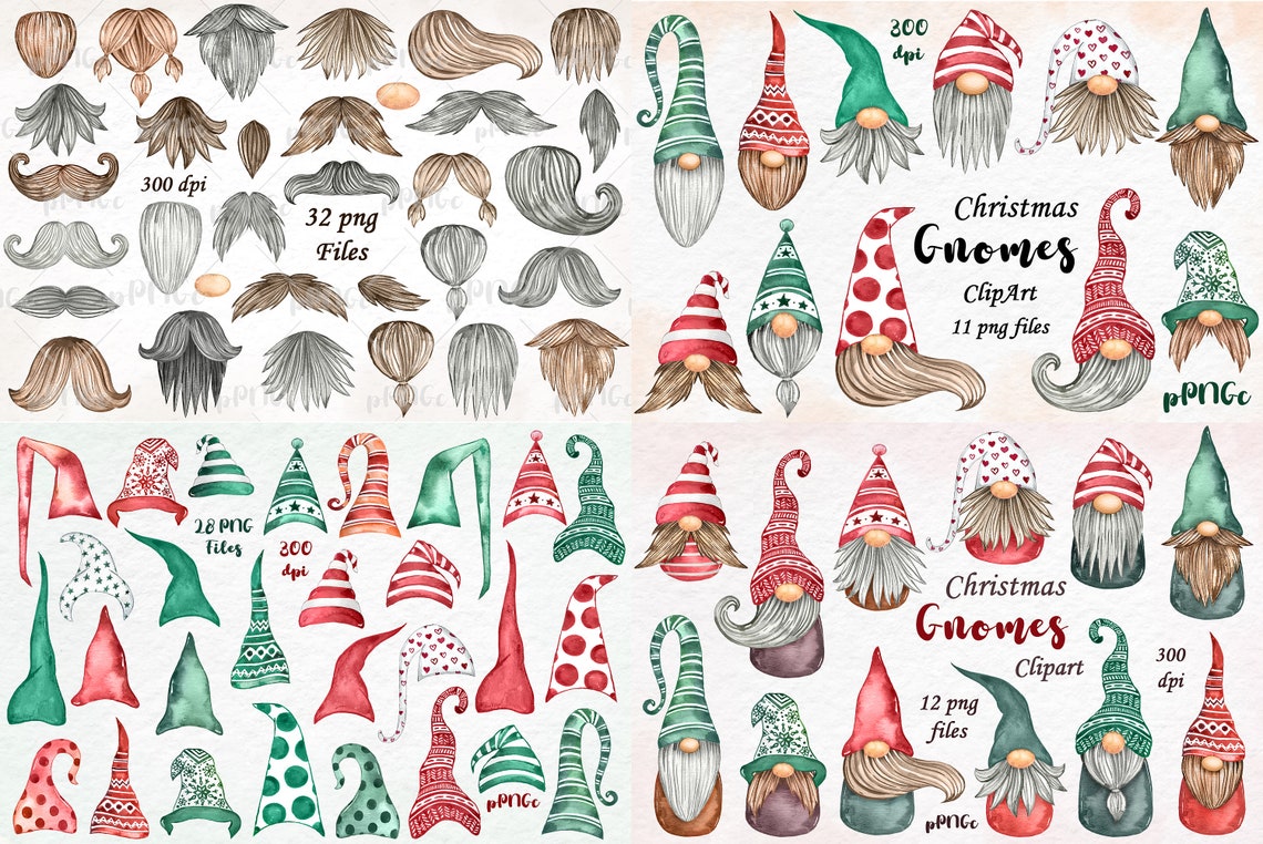 Gnome Bundle Clipart Watercolor Gnome Clip Art Christmas - Etsy