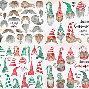 Gnome Bundle Clipart, Watercolor Gnome Clip Art, Christmas Dwarf ...