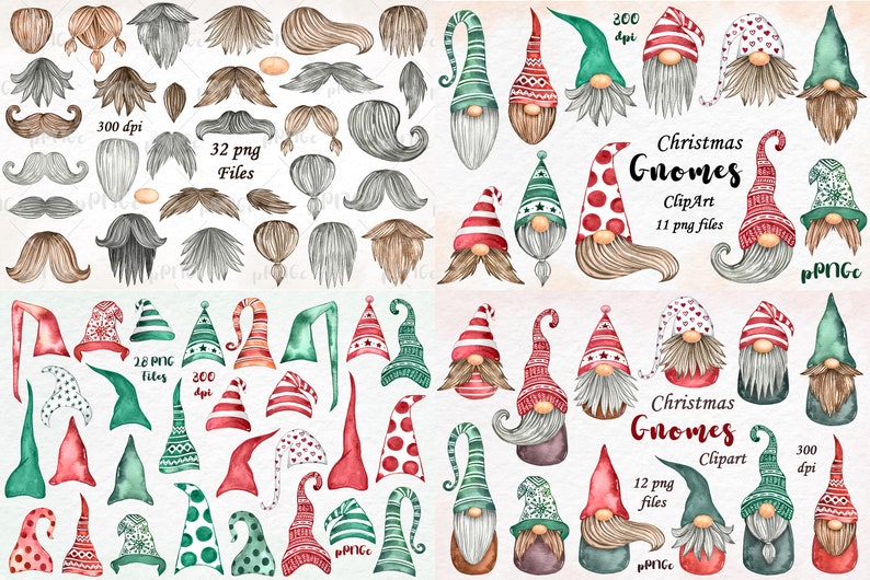 Gnome Bundle Clipart Watercolor Gnome Clip Art Christmas - Etsy