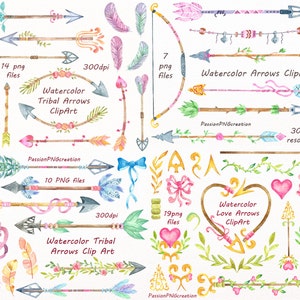 BIG SET of Watercolor Tribal Arrows Clip Art, Handpainted Clipart, PNG ...