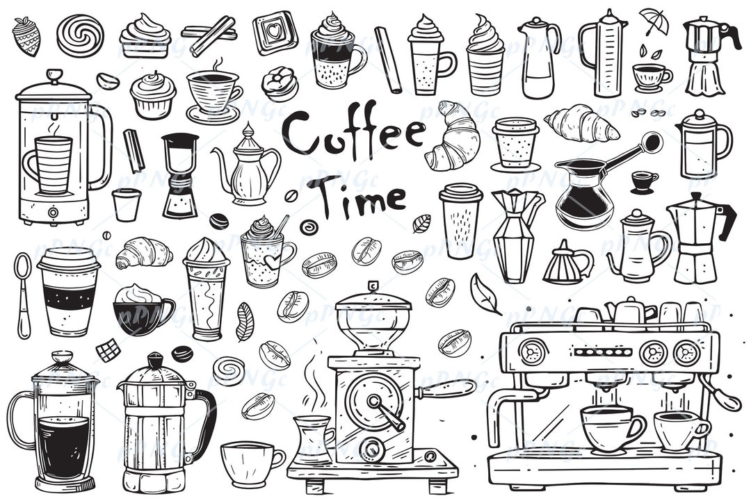 Coffee Doodle Clipart: Vector SVG PNG Files (commercial Use) - Etsy