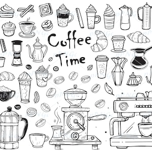 Coffee Doodle Clipart: Vector SVG PNG Files (commercial Use) - Etsy