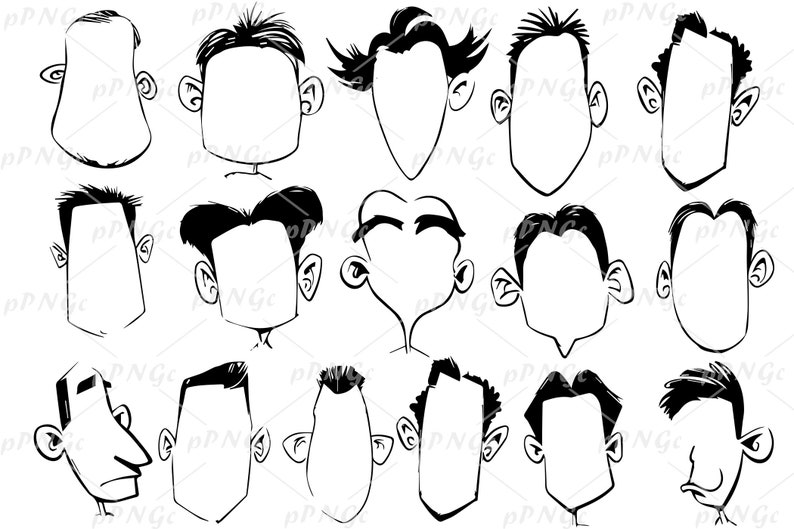 Doodle Blank Faces Clipart: 60 Character Design Elements (PNG, Vector ...