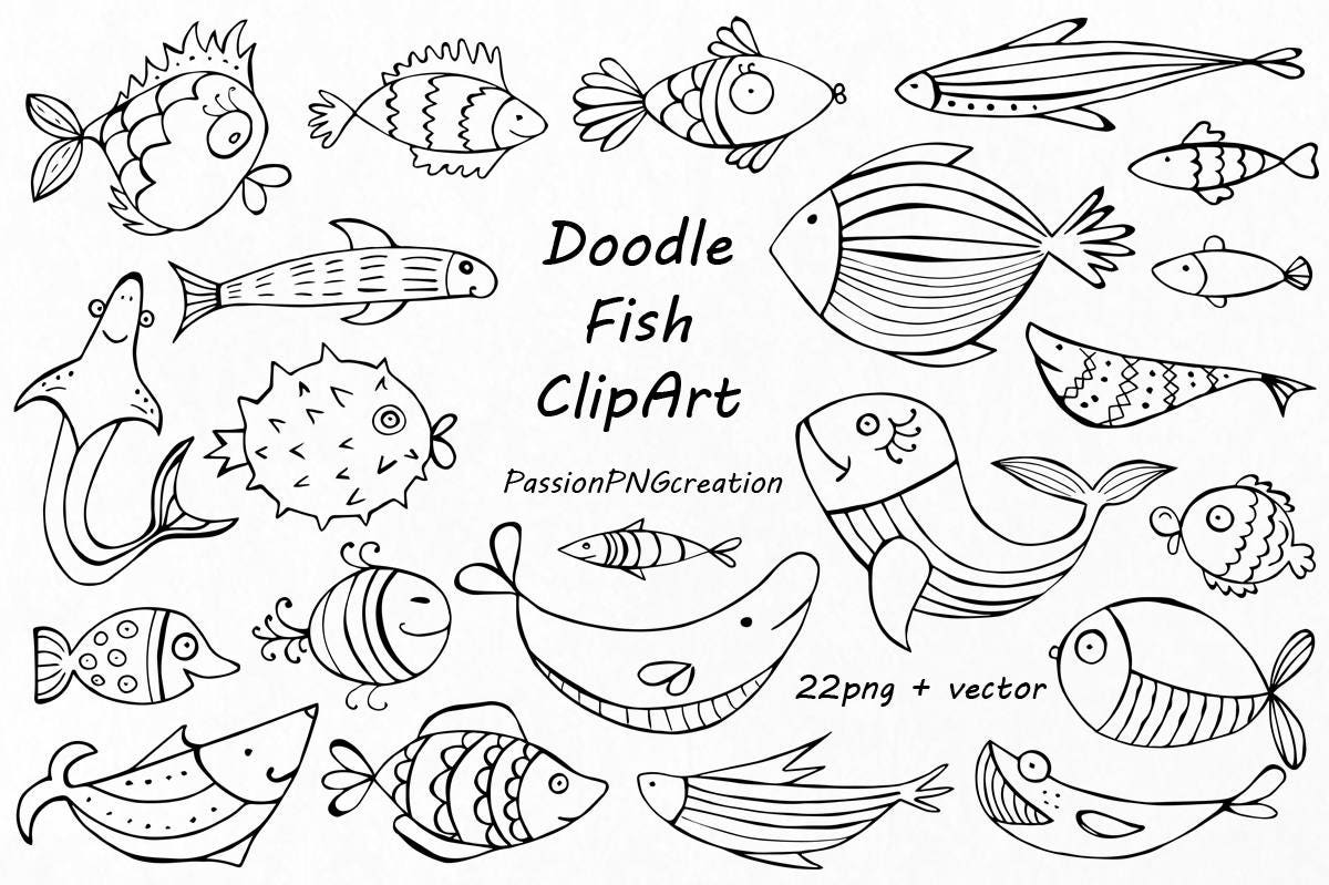 Doodle fish clipart aquarium PNG eps ai vector | Etsy
