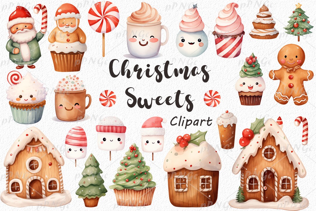 Watercolor Christmas Sweets Clipart Set - Festive Candy Canes ...
