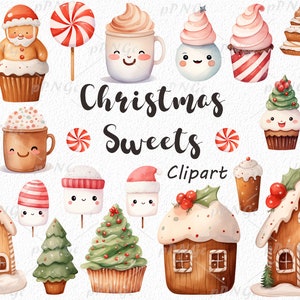 Watercolor Christmas Sweets Clipart Set - Festive Candy Canes ...