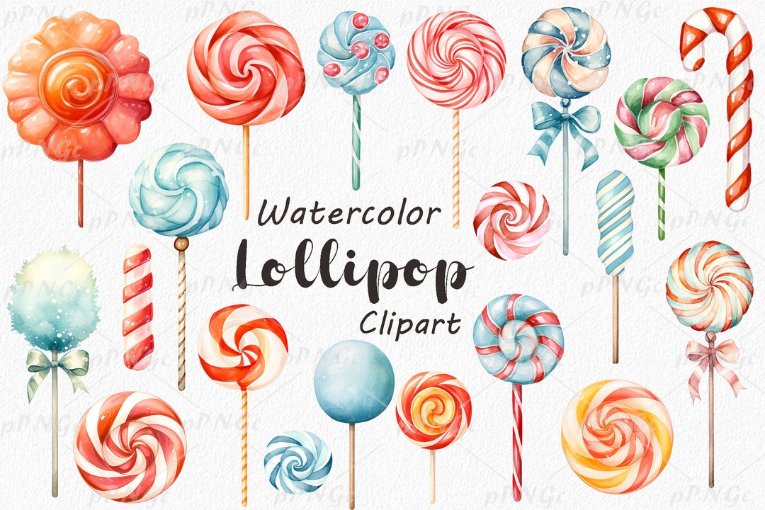 Watercolor Lollipop Clipart: Sweet Candy PNG (digital Download) - Etsy
