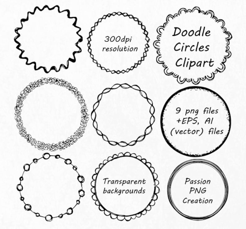 Doodle Circle Clipart Hand Drawn Circle Frames Clip Art PNG - Etsy