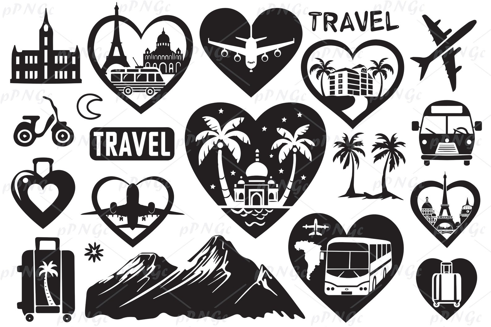 Heart Travel Icon SVG Clipart Set: Vacation Graphics (digital Download ...