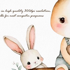 Cute Bunny, Rabbit Clipart, Watercolor Baby Shower Clip Art, Easter ...