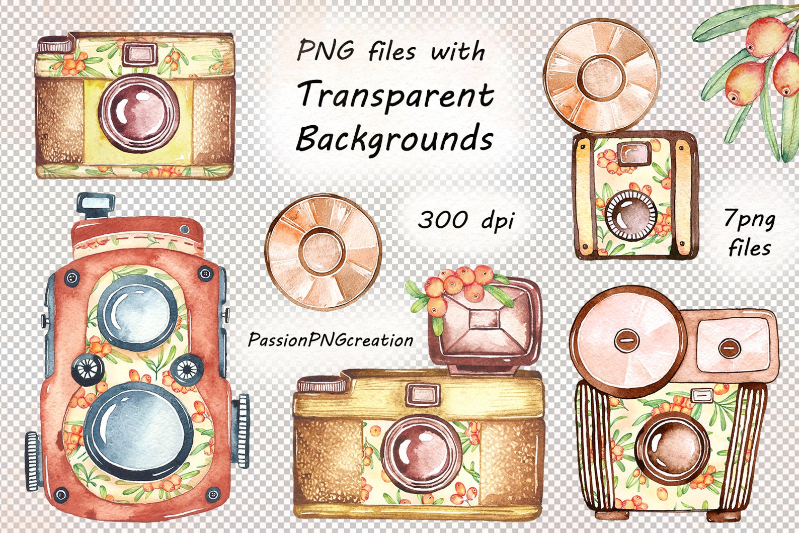 Watercolor Retro Camera Clipart Watercolor Photocamera Photo | Etsy