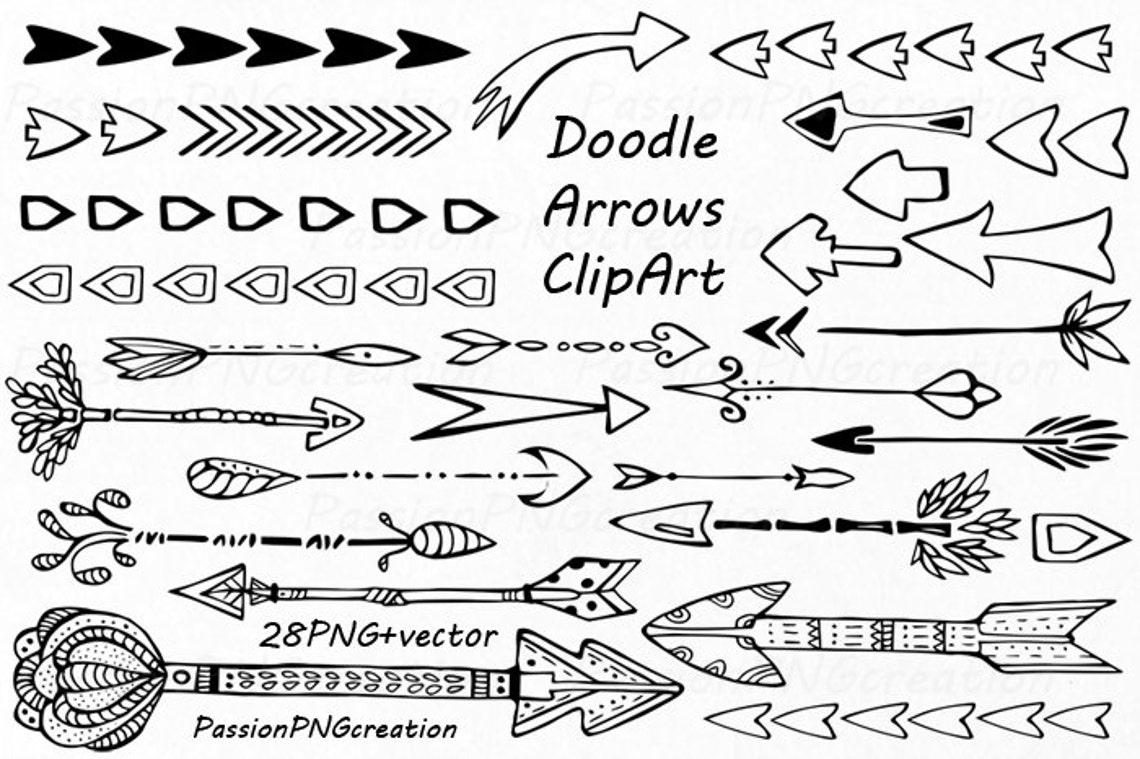 Big Set of Hand Drawn Arrows Clipart 102 PNG Doodle Arrow - Etsy